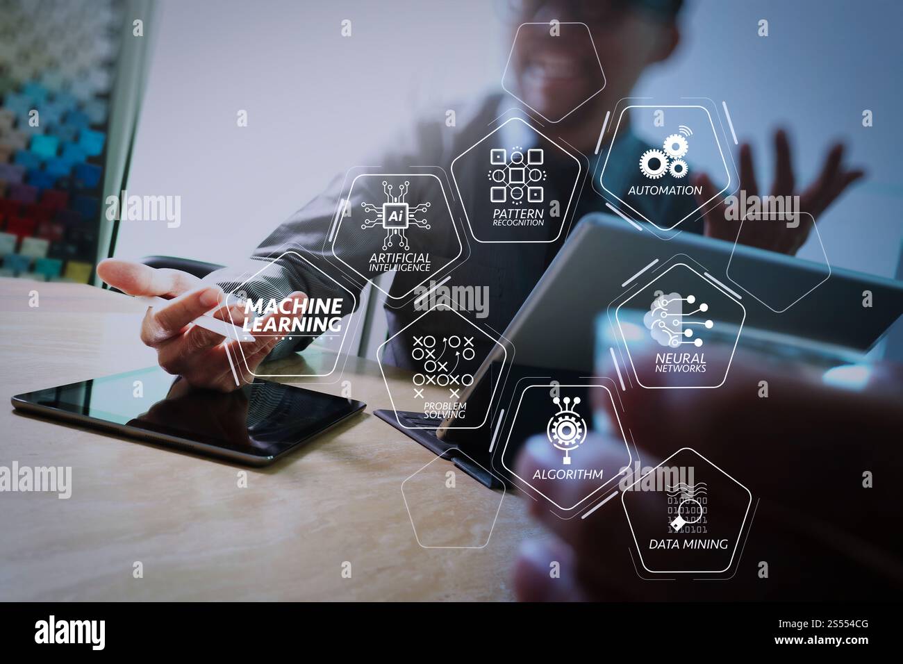 Machine learning technology diagram with artificial intelligence (AI ...