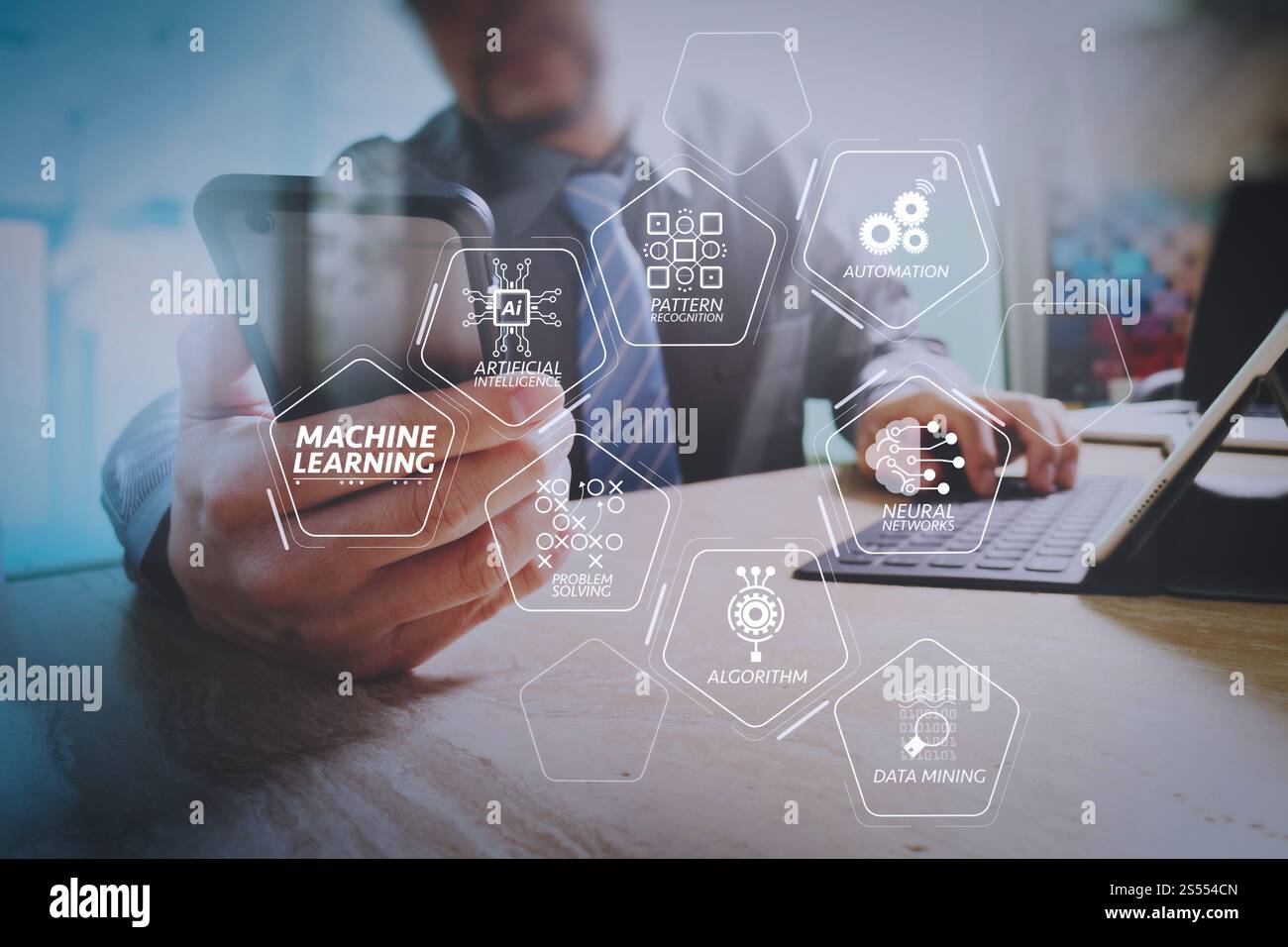 Machine learning technology diagram with artificial intelligence (AI ...