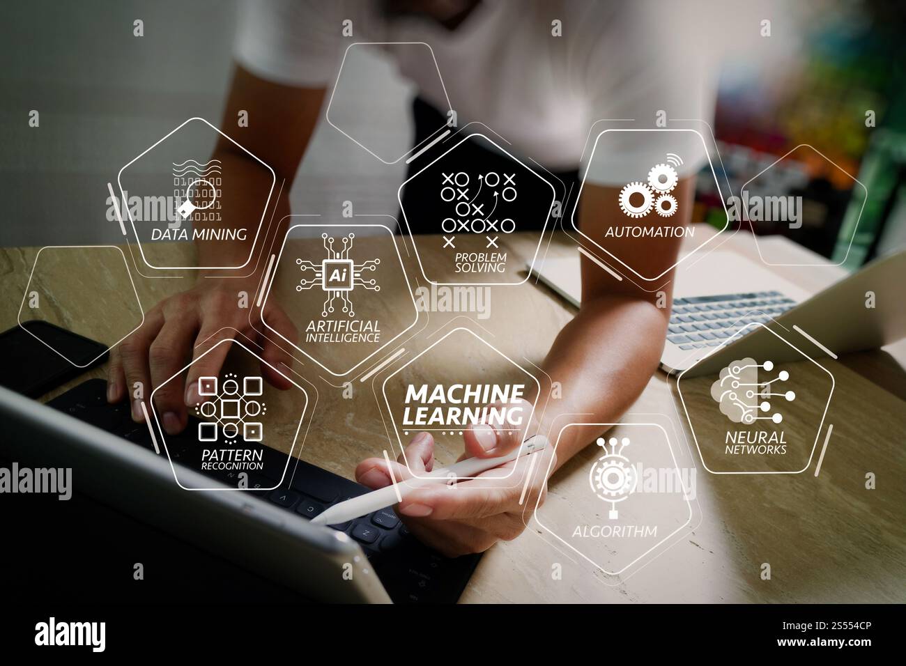 Machine learning technology diagram with artificial intelligence (AI ...