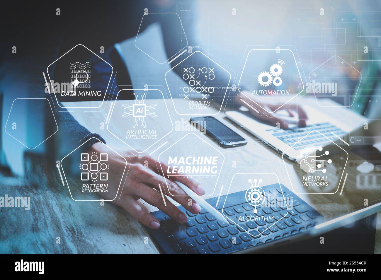 Machine learning technology diagram with artificial intelligence (AI ...