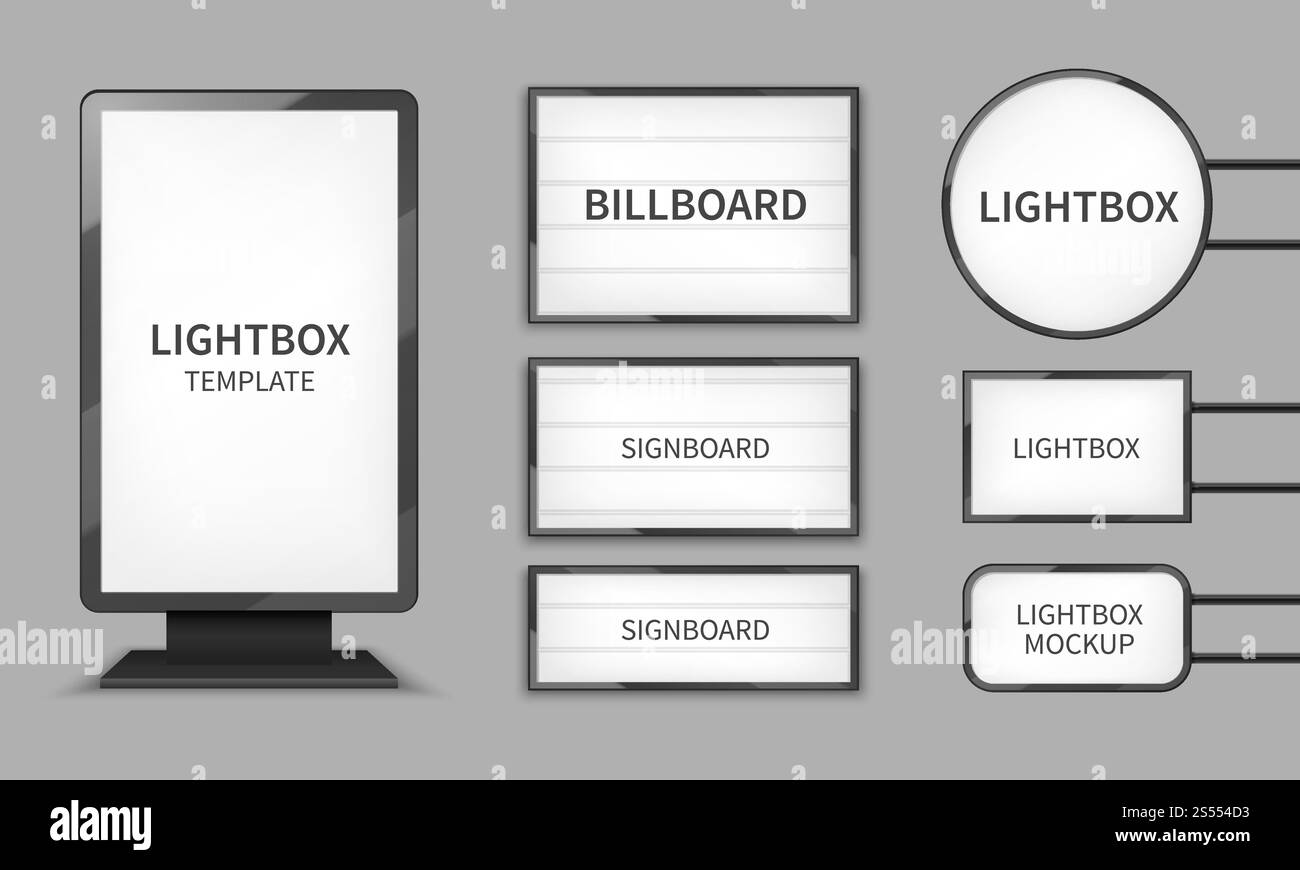 Light boxes. Retail lighting 3d billboards, retro cinema signs. Outdoor ...