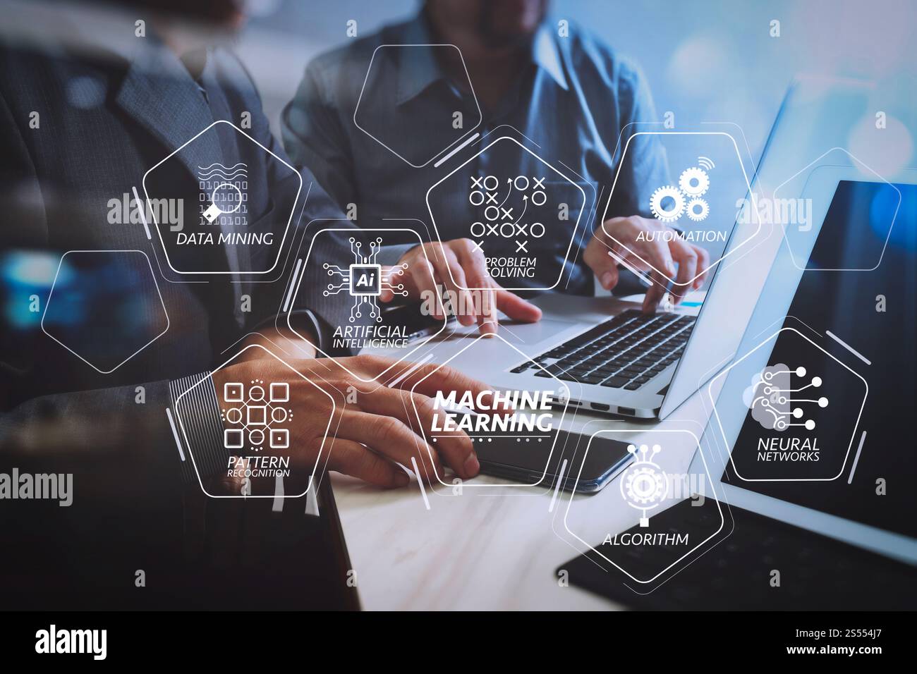 Machine learning technology diagram with artificial intelligence (AI ...