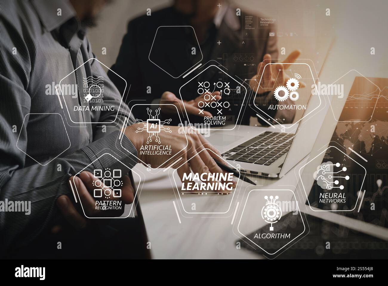 Machine learning technology diagram with artificial intelligence (AI ...
