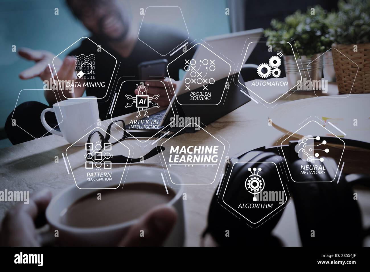 Machine learning technology diagram with artificial intelligence (AI ...