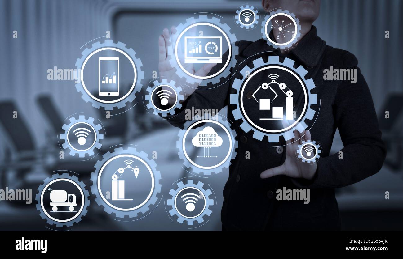 Smart factory and industry 4.0 and connected production robots ...