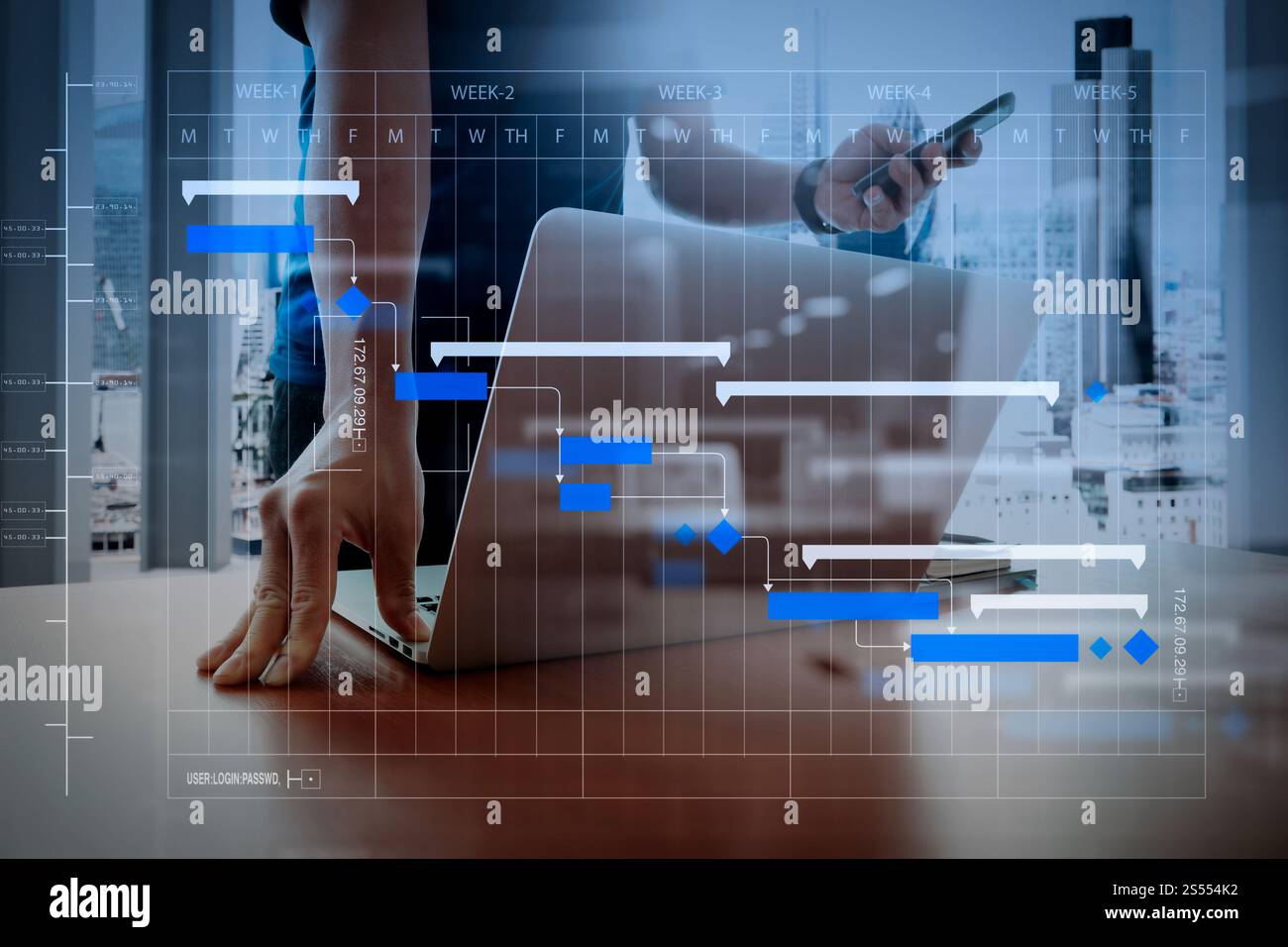Project manager working and update tasks with milestones progress ...