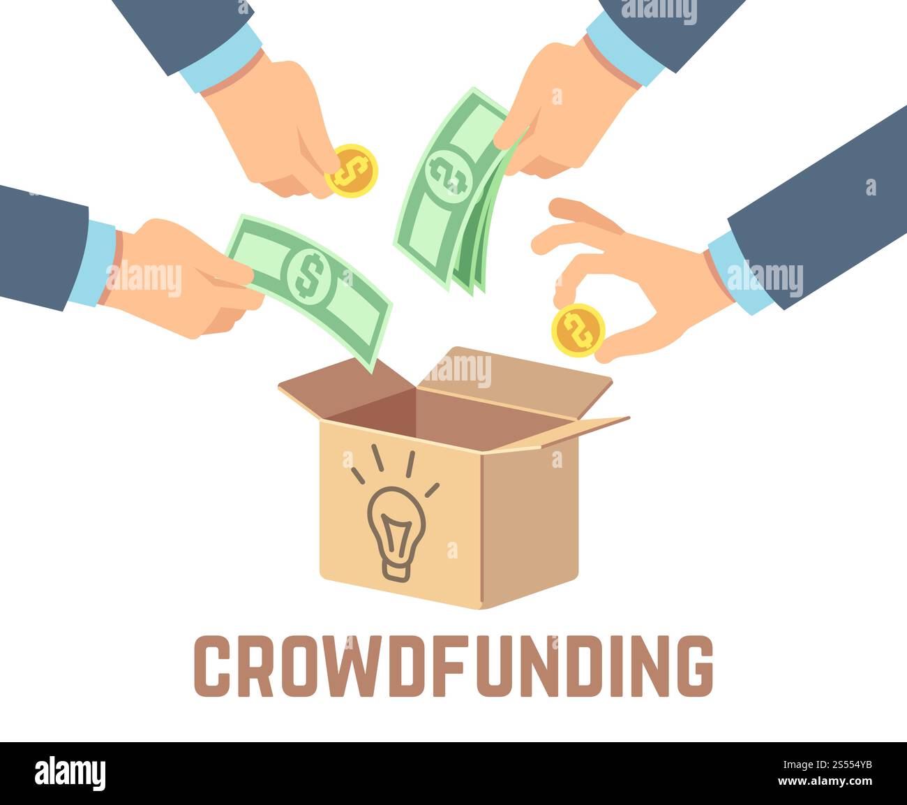 Crowdfunding. Public contribution money, donor venture and ...