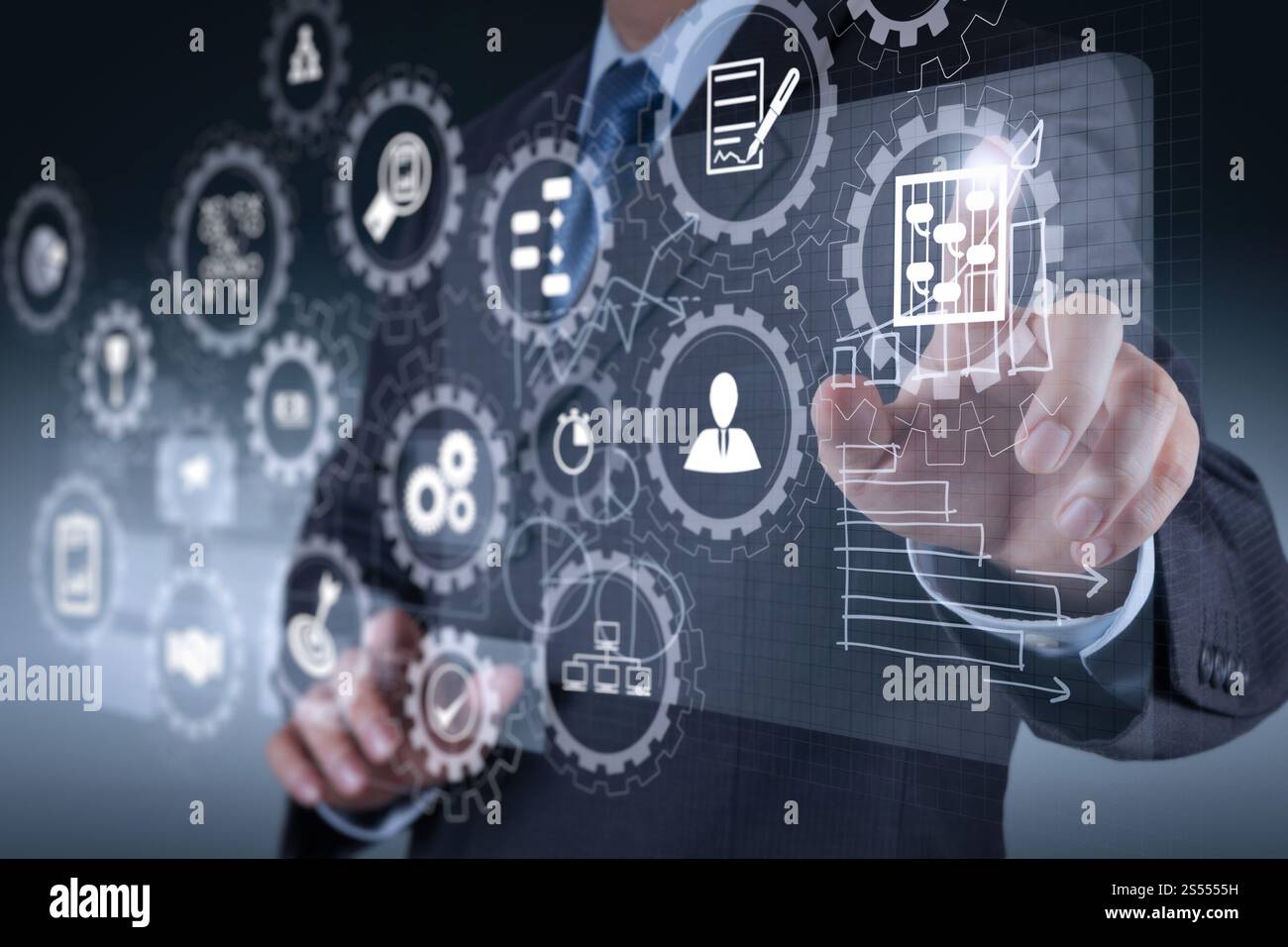AR virtual screen dashboard with project management with icons of ...