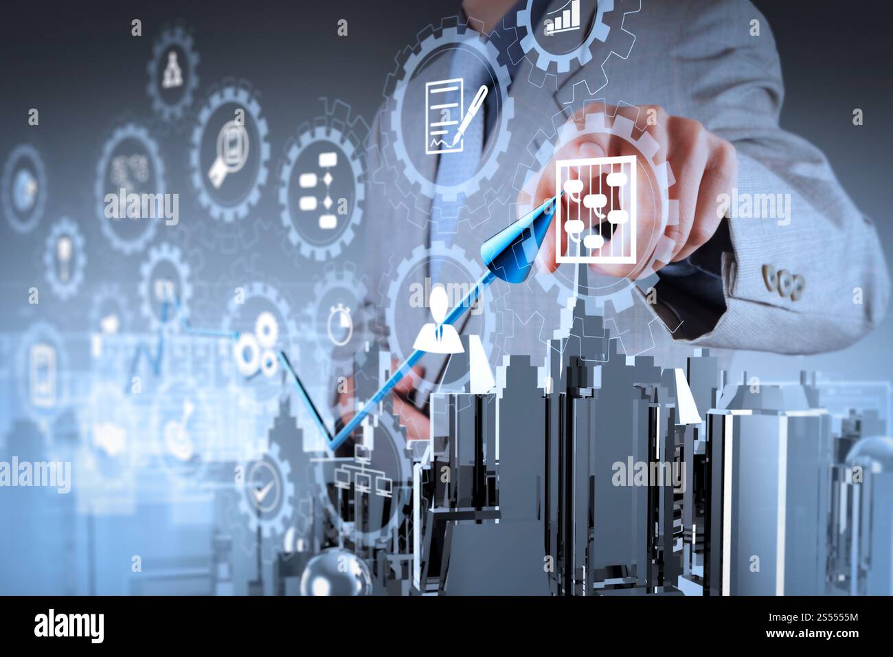 AR virtual screen dashboard with project management with icons of ...