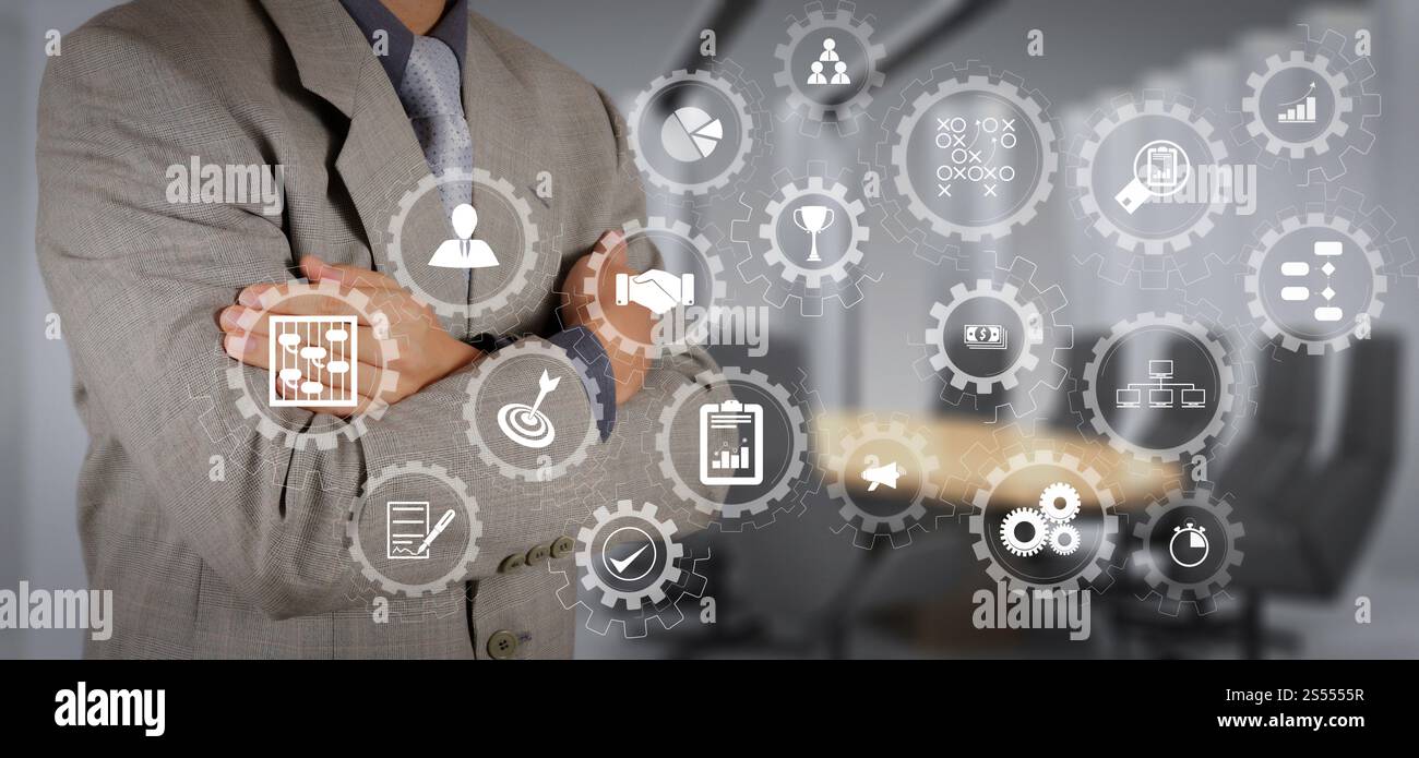 AR virtual screen dashboard with project management with icons of ...