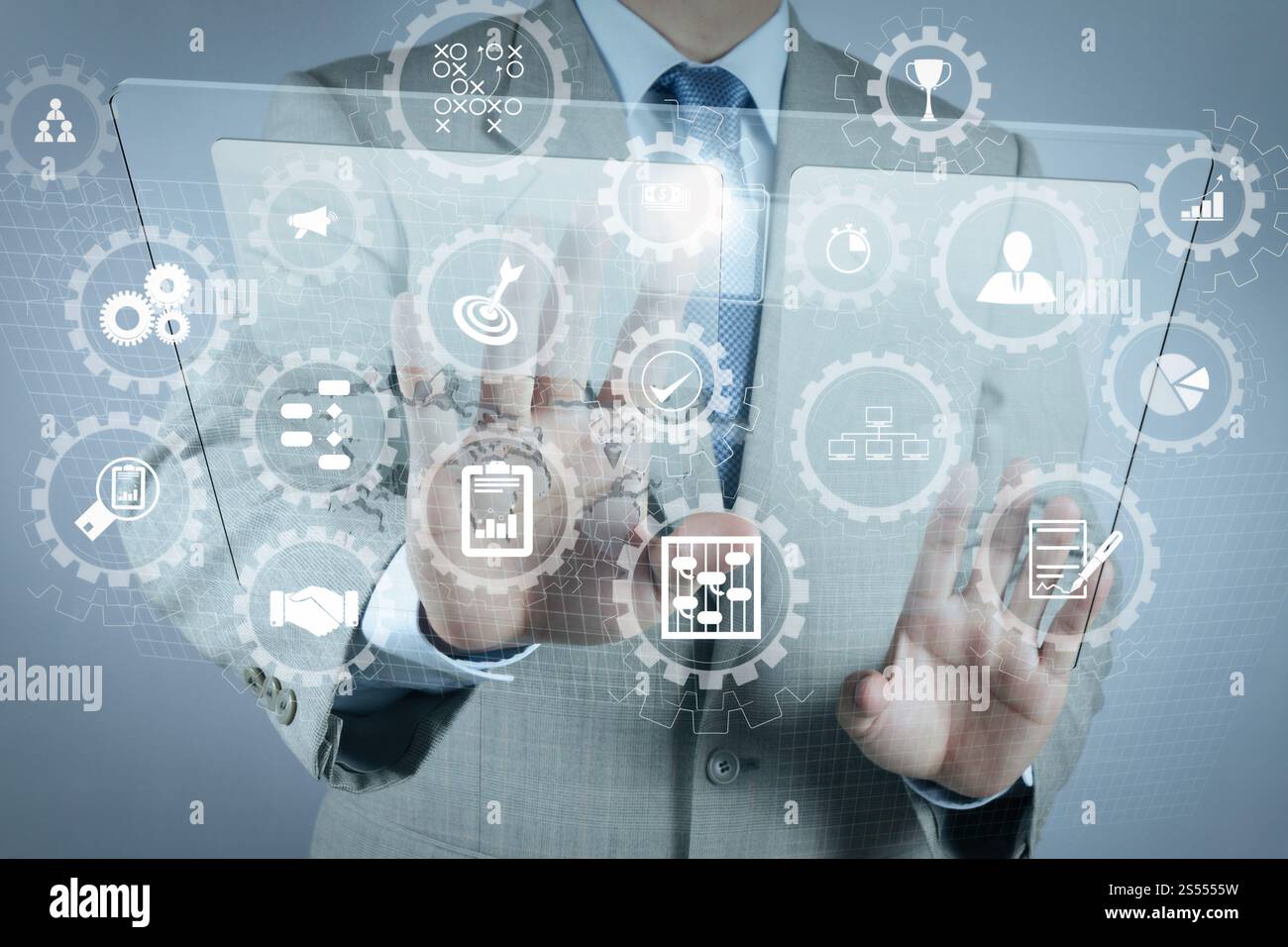 AR virtual screen dashboard with project management with icons of ...