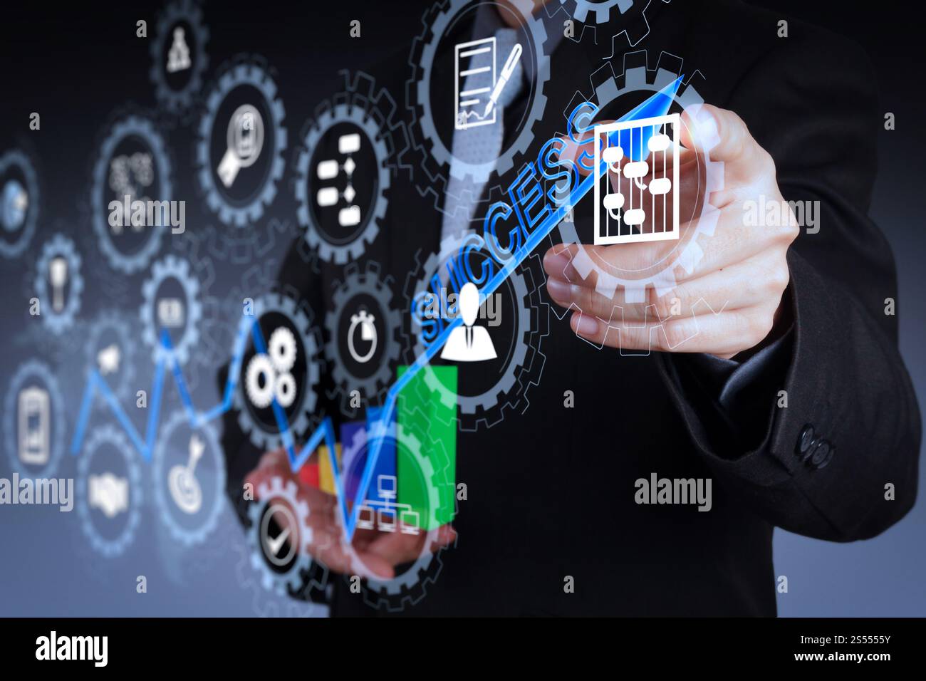 AR virtual screen dashboard with project management with icons of ...