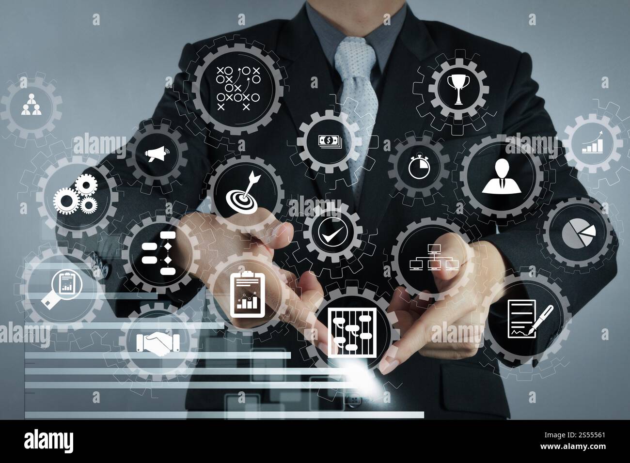 AR virtual screen dashboard with project management with icons of ...