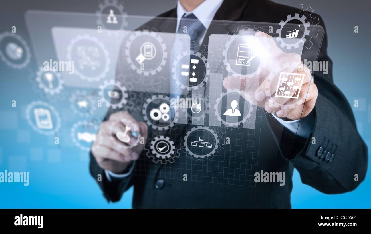 AR virtual screen dashboard with project management with icons of ...