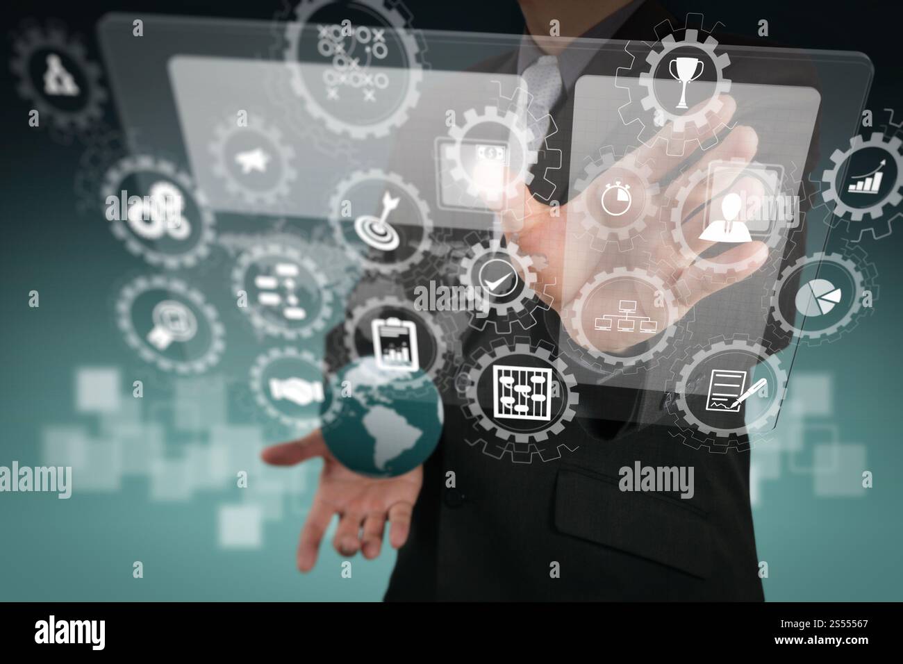 AR virtual screen dashboard with project management with icons of ...