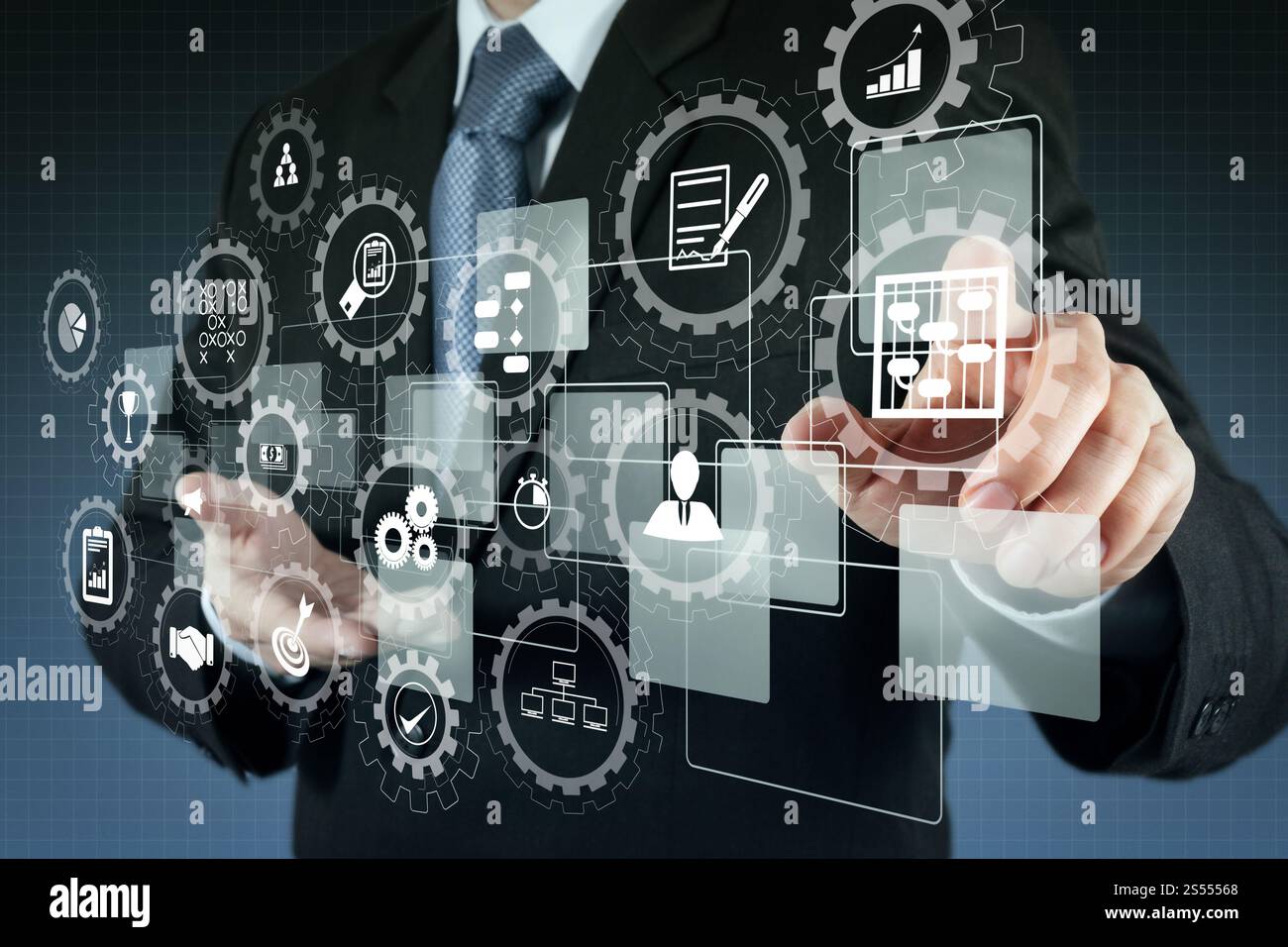 AR virtual screen dashboard with project management with icons of ...