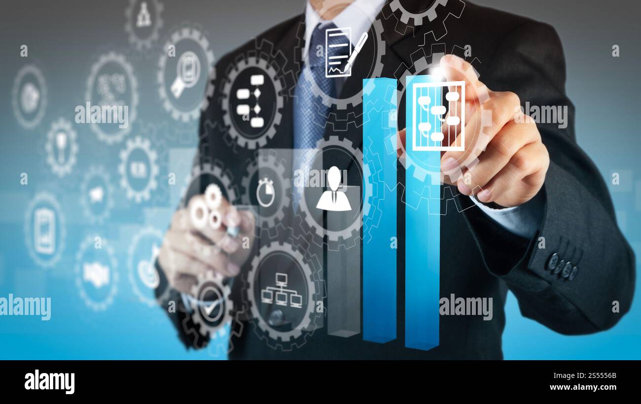 AR virtual screen dashboard with project management with icons of ...