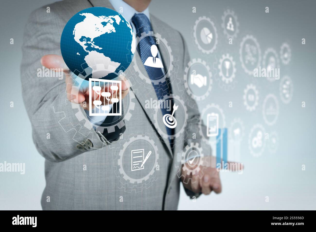 AR virtual screen dashboard with project management with icons of ...