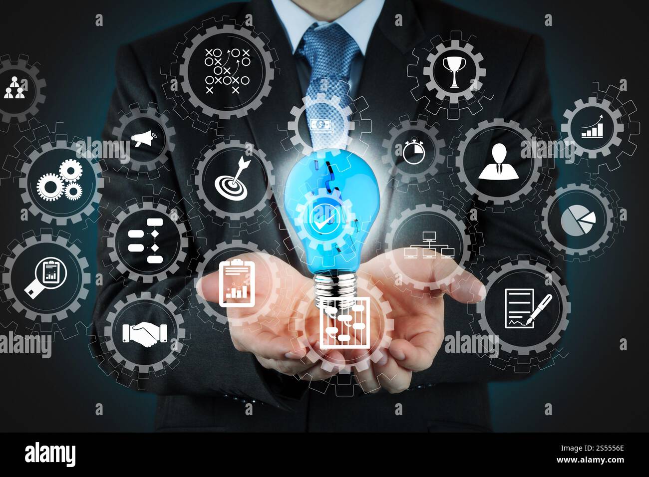 AR virtual screen dashboard with project management with icons of ...