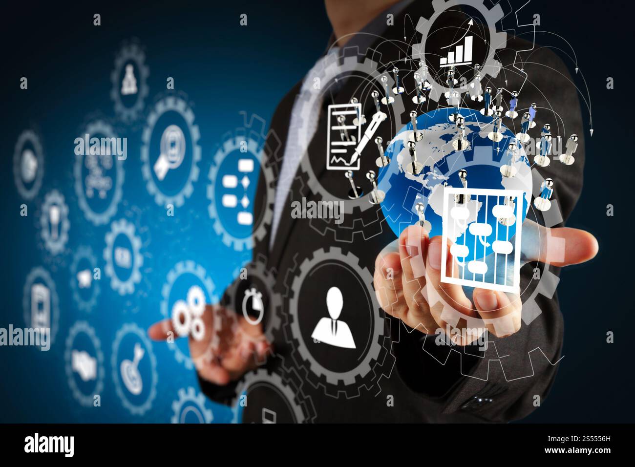 AR virtual screen dashboard with project management with icons of ...