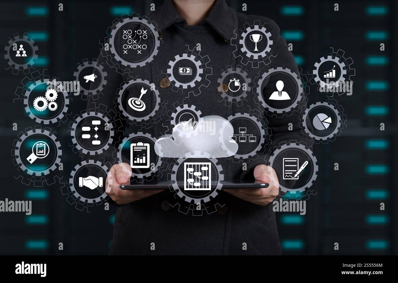 AR virtual screen dashboard with project management with icons of ...