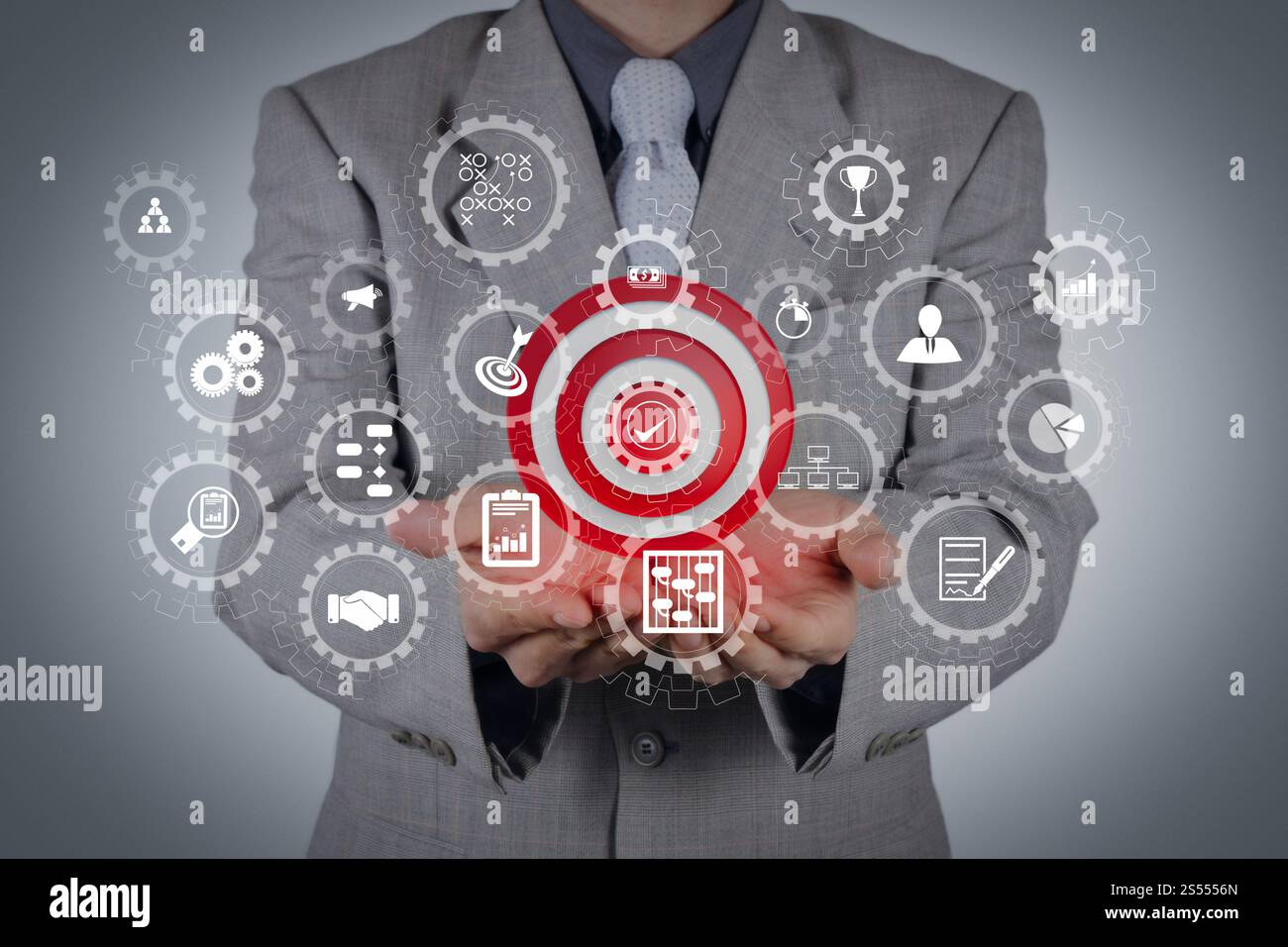 AR virtual screen dashboard with project management with icons of ...