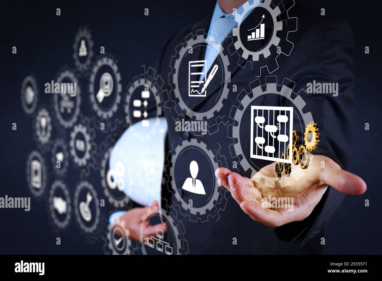 AR virtual screen dashboard with project management with icons of ...