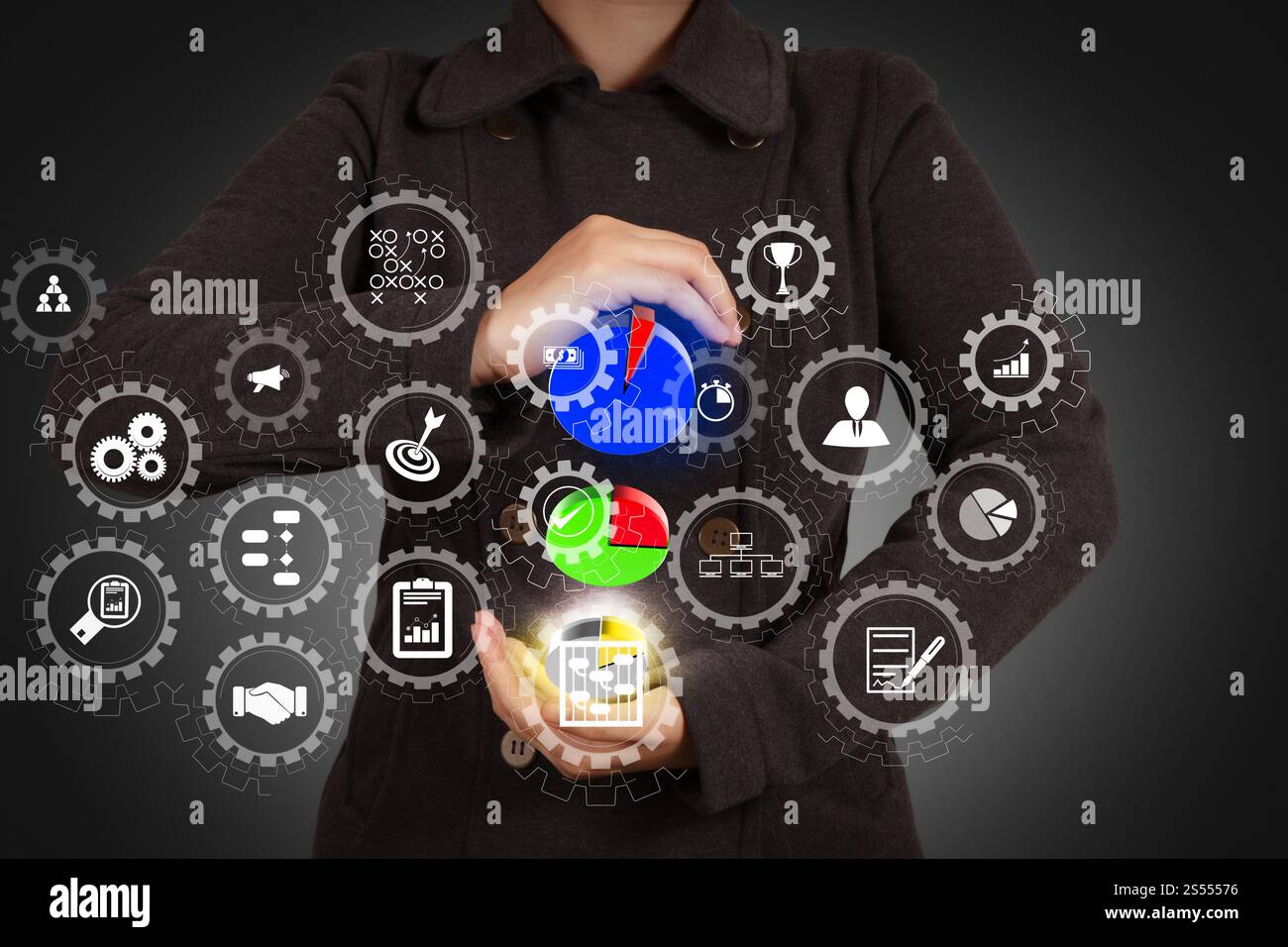 AR virtual screen dashboard with project management with icons of ...