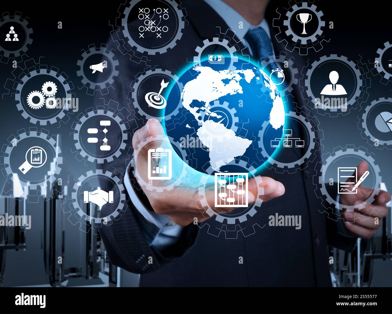 AR virtual screen dashboard with project management with icons of ...