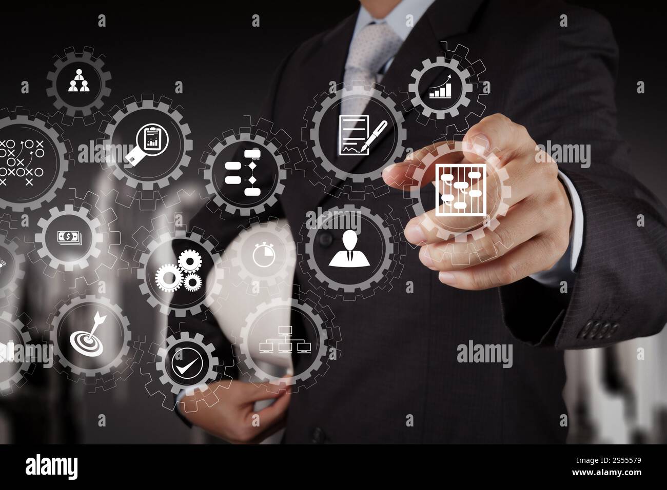 AR virtual screen dashboard with project management with icons of ...