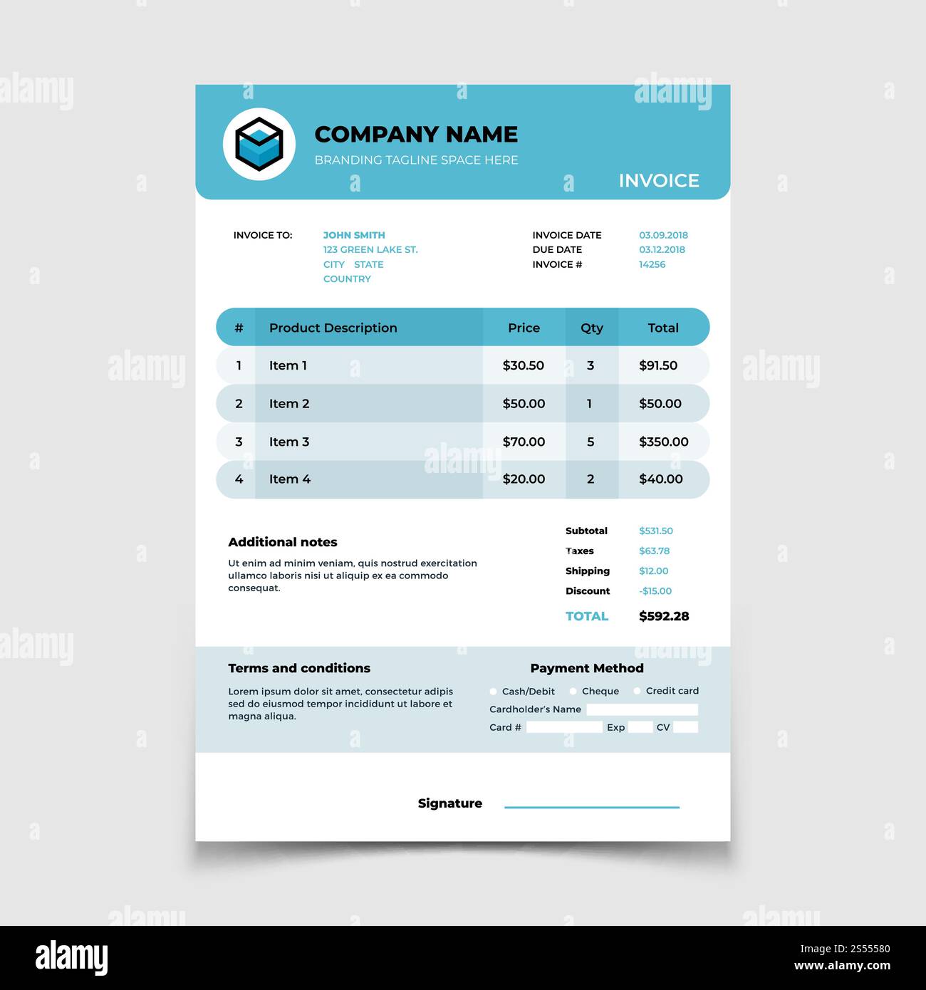 Invoice template. Bill form bookkeeping vector document design. Vector ...