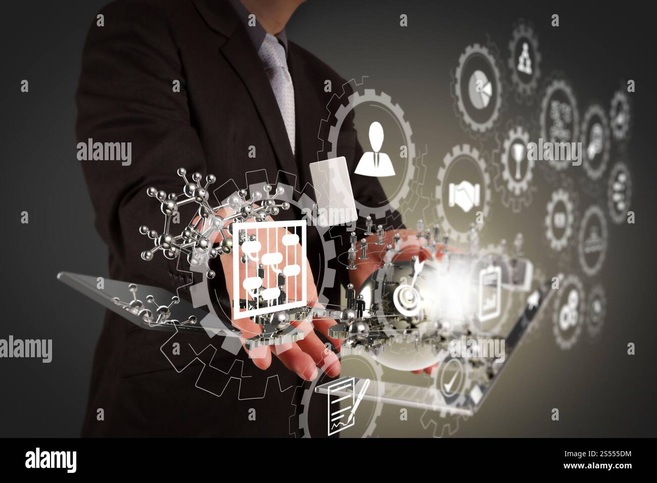 AR virtual screen dashboard with project management with icons of ...
