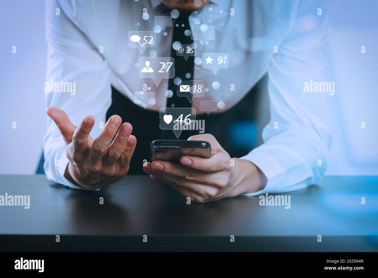 Social media and Marketing virtual icons screen concept.close up of ...