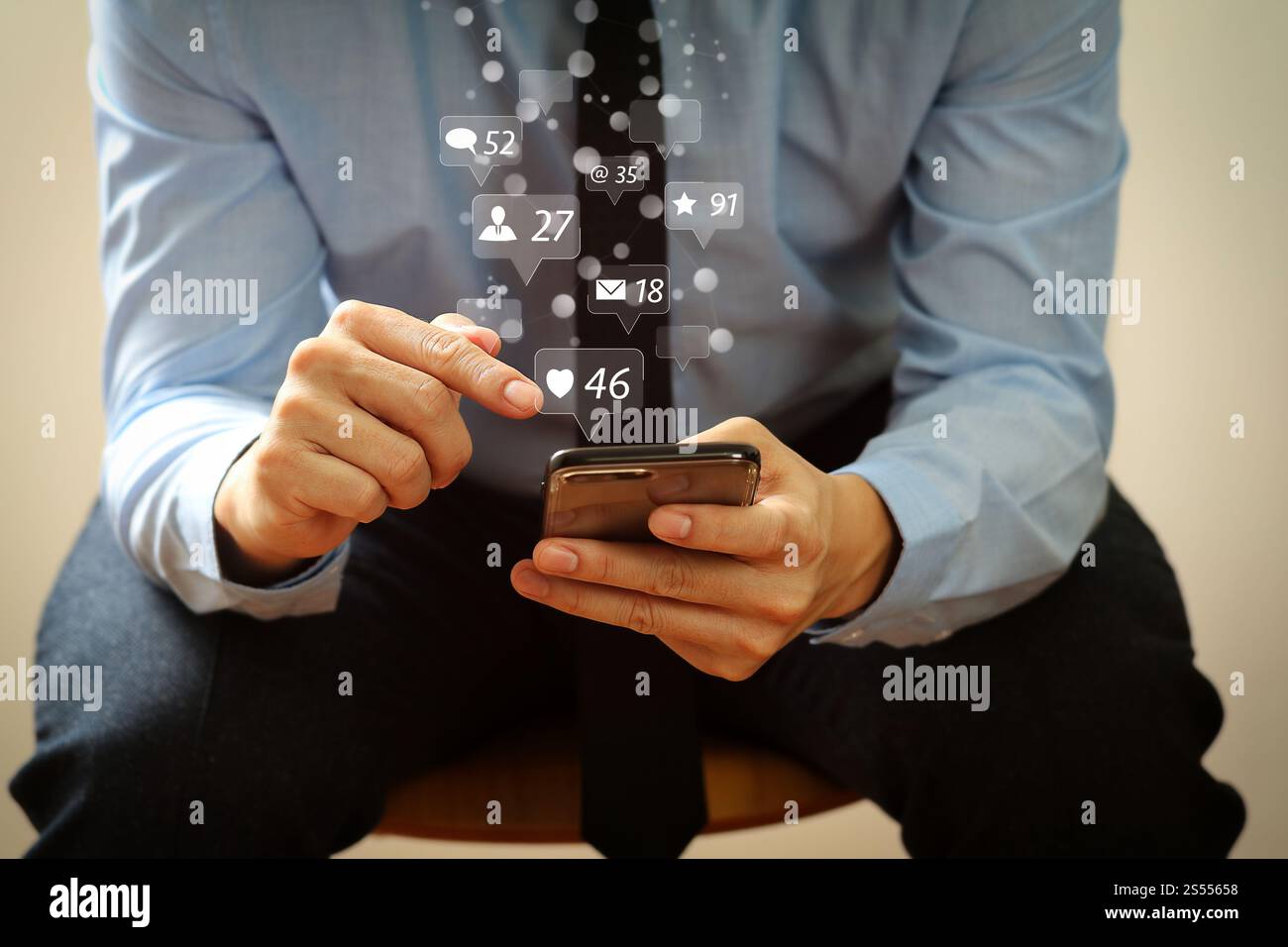 Social media and Marketing virtual icons screen concept.businessman ...