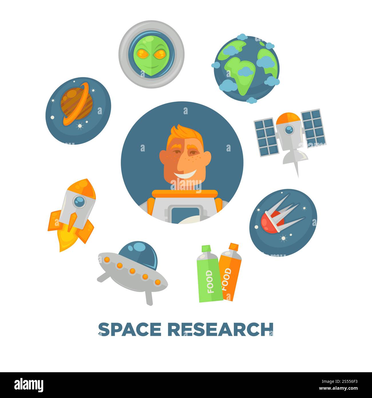 Space research promo poster with spaceman in pressure suit, modern ...