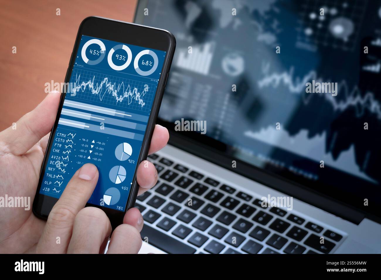 Investor analyzing stock market report and financial dashboard with ...