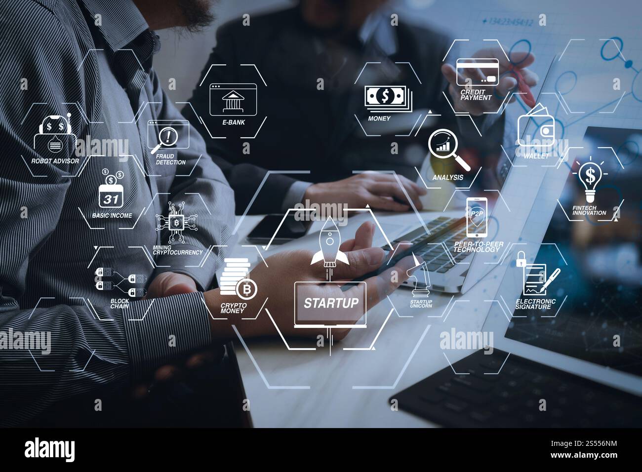 Financial technology flowchart and basic income mining cryptocurrency with blockchain startup ...