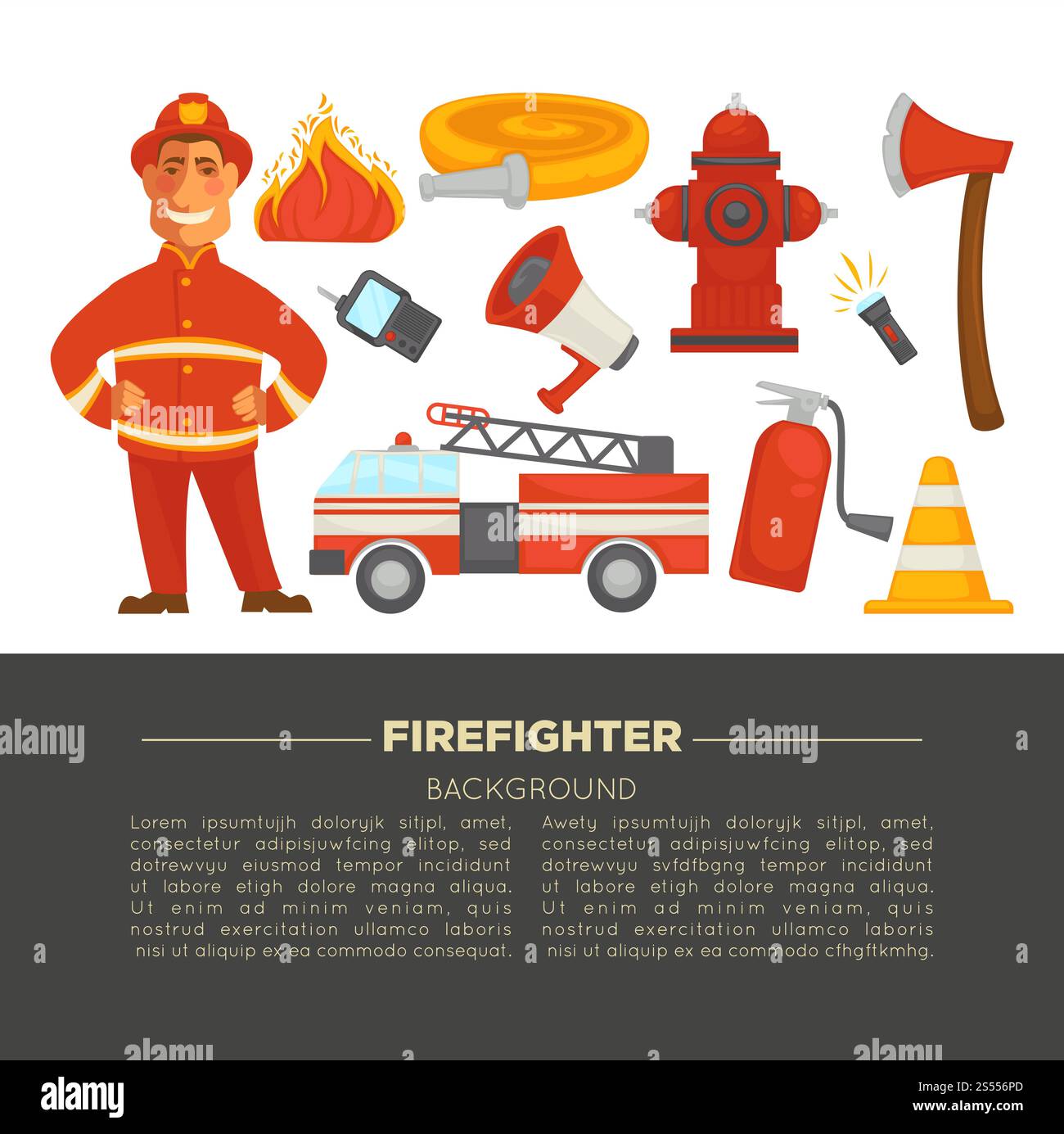 Fireman profession and fire secure protection poster of fire ...