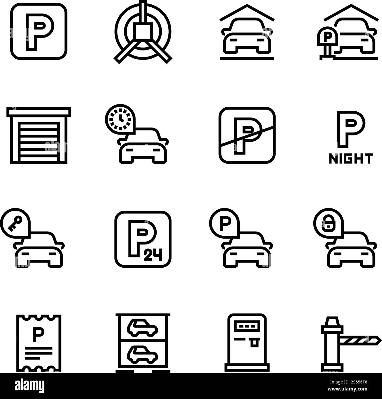 Parking icons. Car garage and parking line vector symbols. Automobile ...