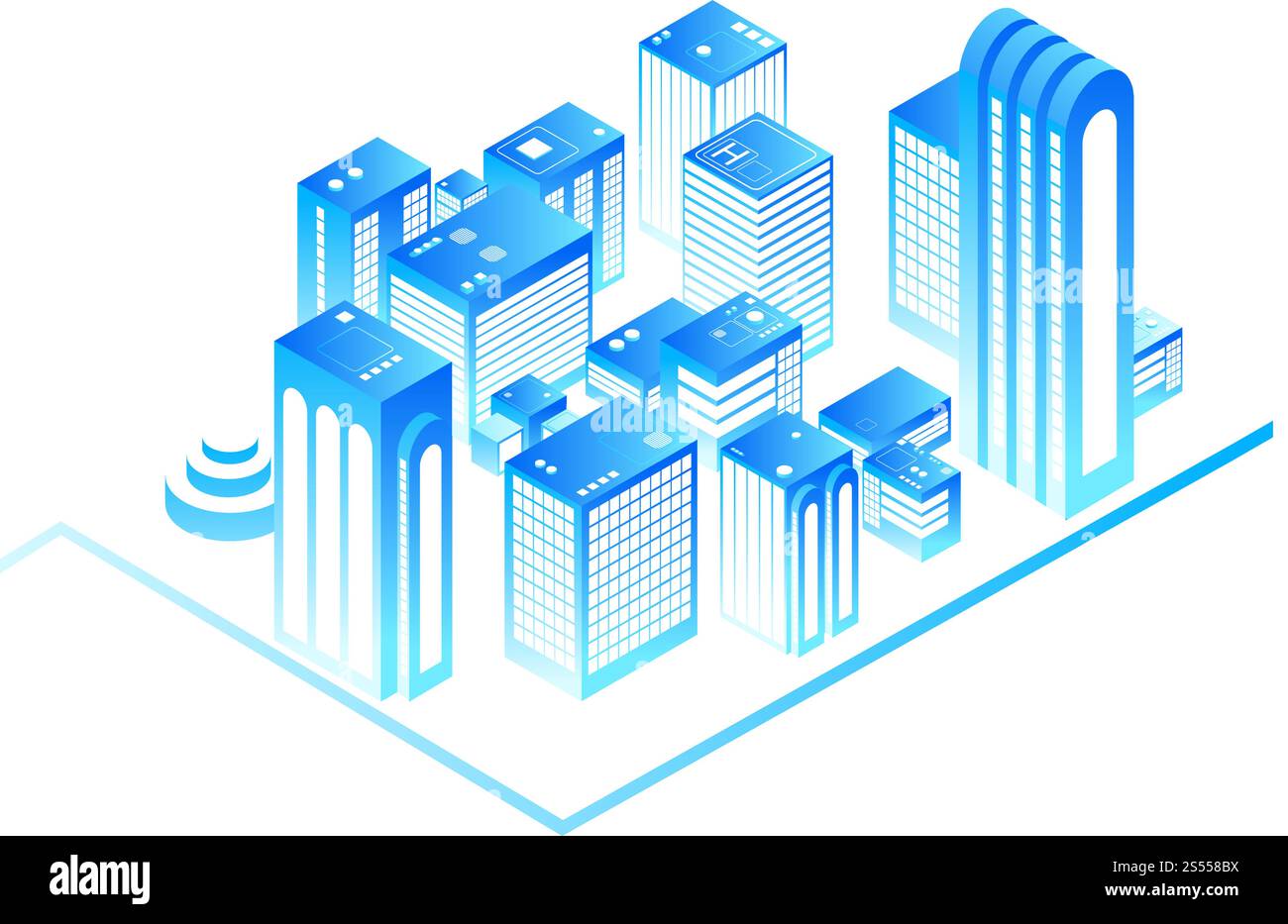 Smart city. 3d urban map with residential isometric buildings. New house technology and ...