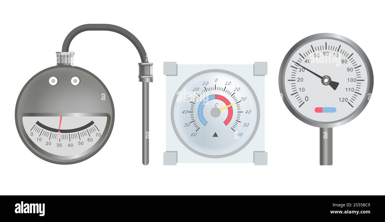 Thermometers with round scale for huge heating machines. Device for ...