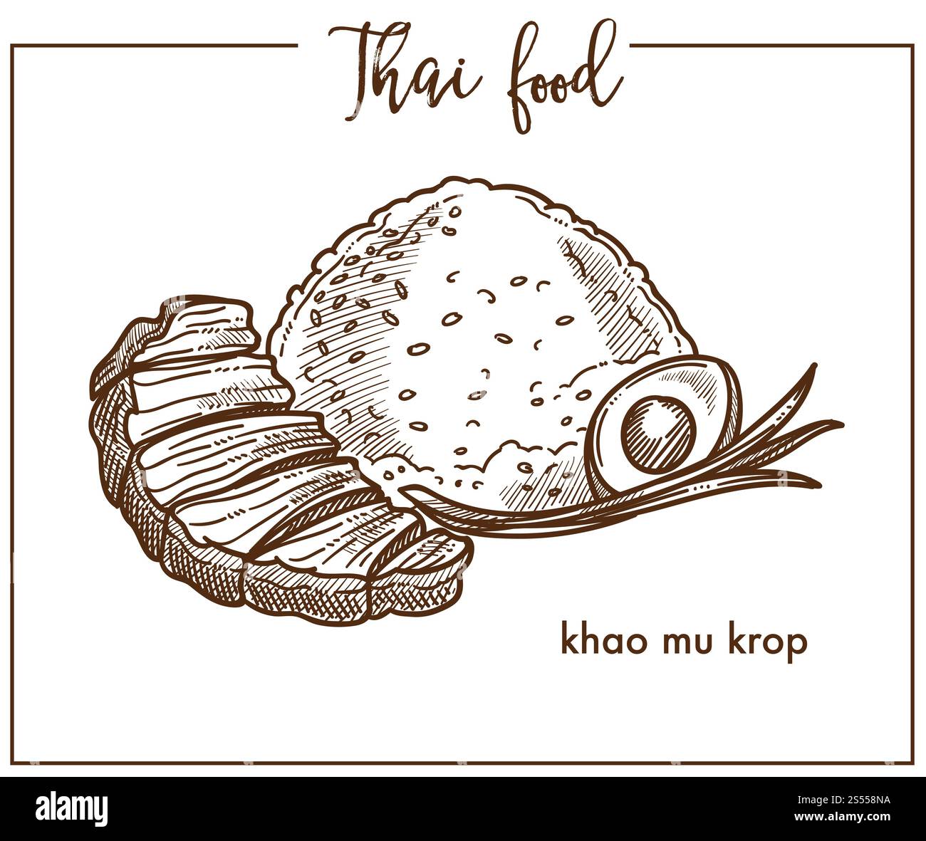 Khao mu krop with egg from Thai food. Delicious dish composed of cooked ...