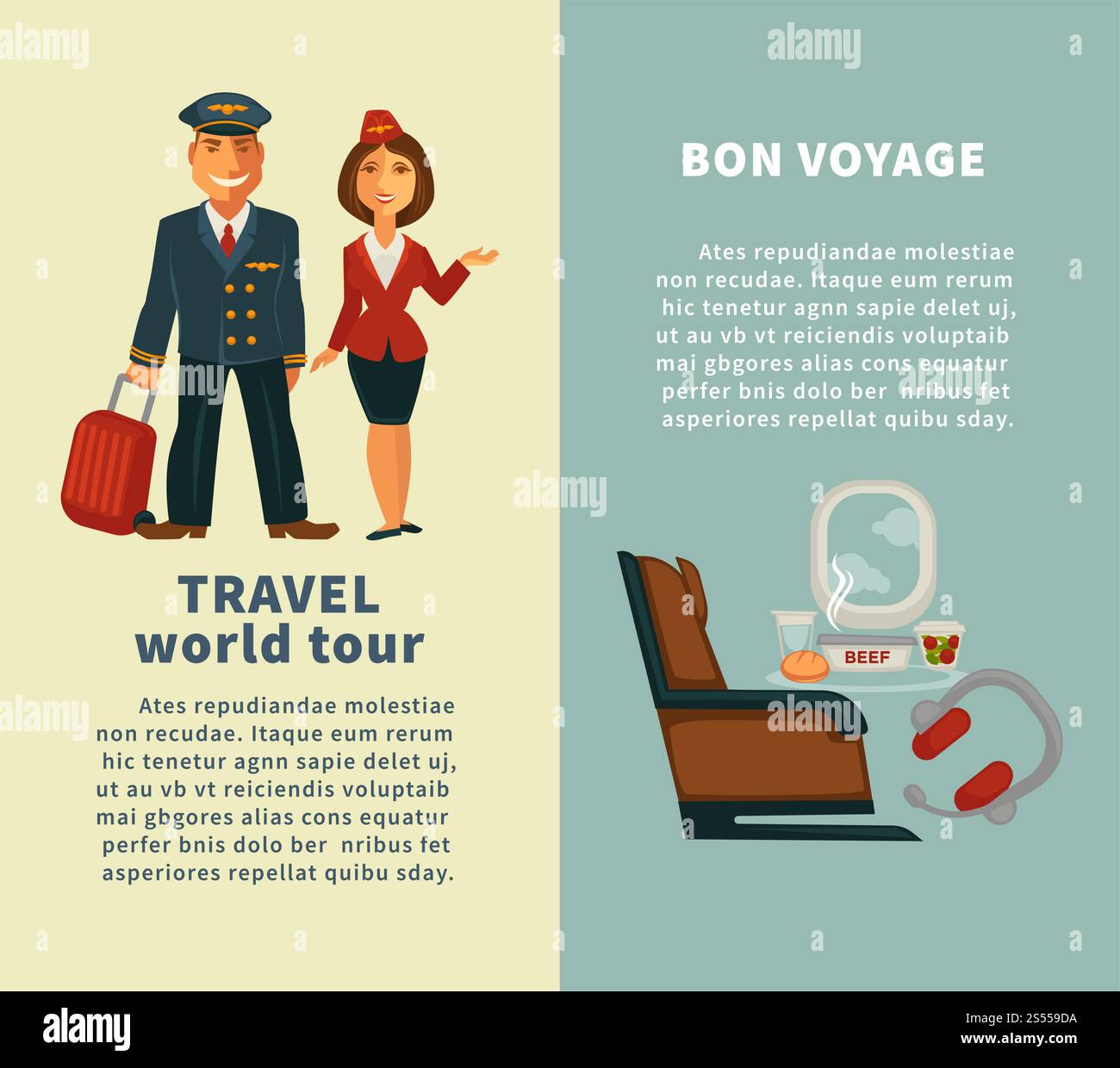 Travel world tour and bon voyage vertical posters set with captain in ...