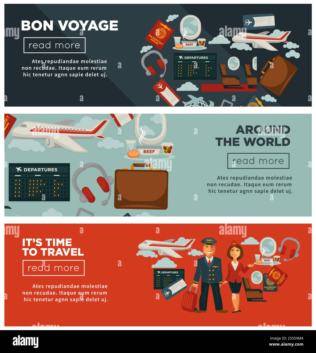 Bon voyage around world and time to travel promotional Internet posters ...