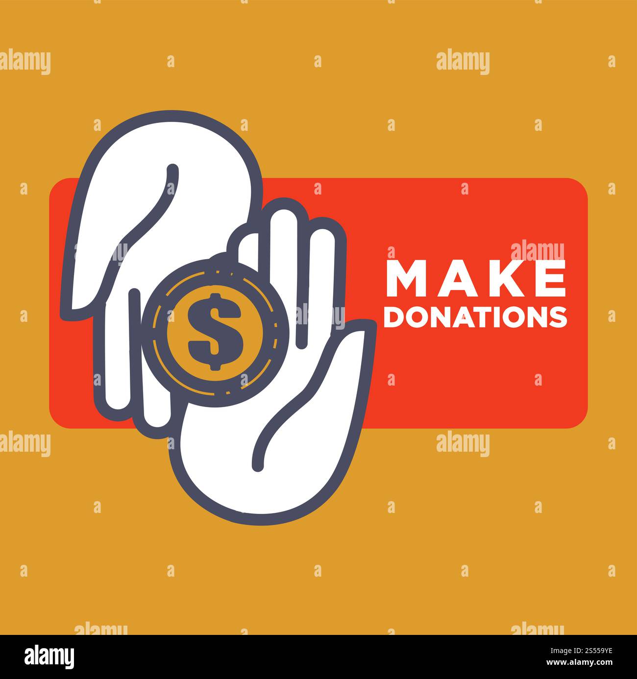 Make donations agitative poster with hands that hold big gold coin ...