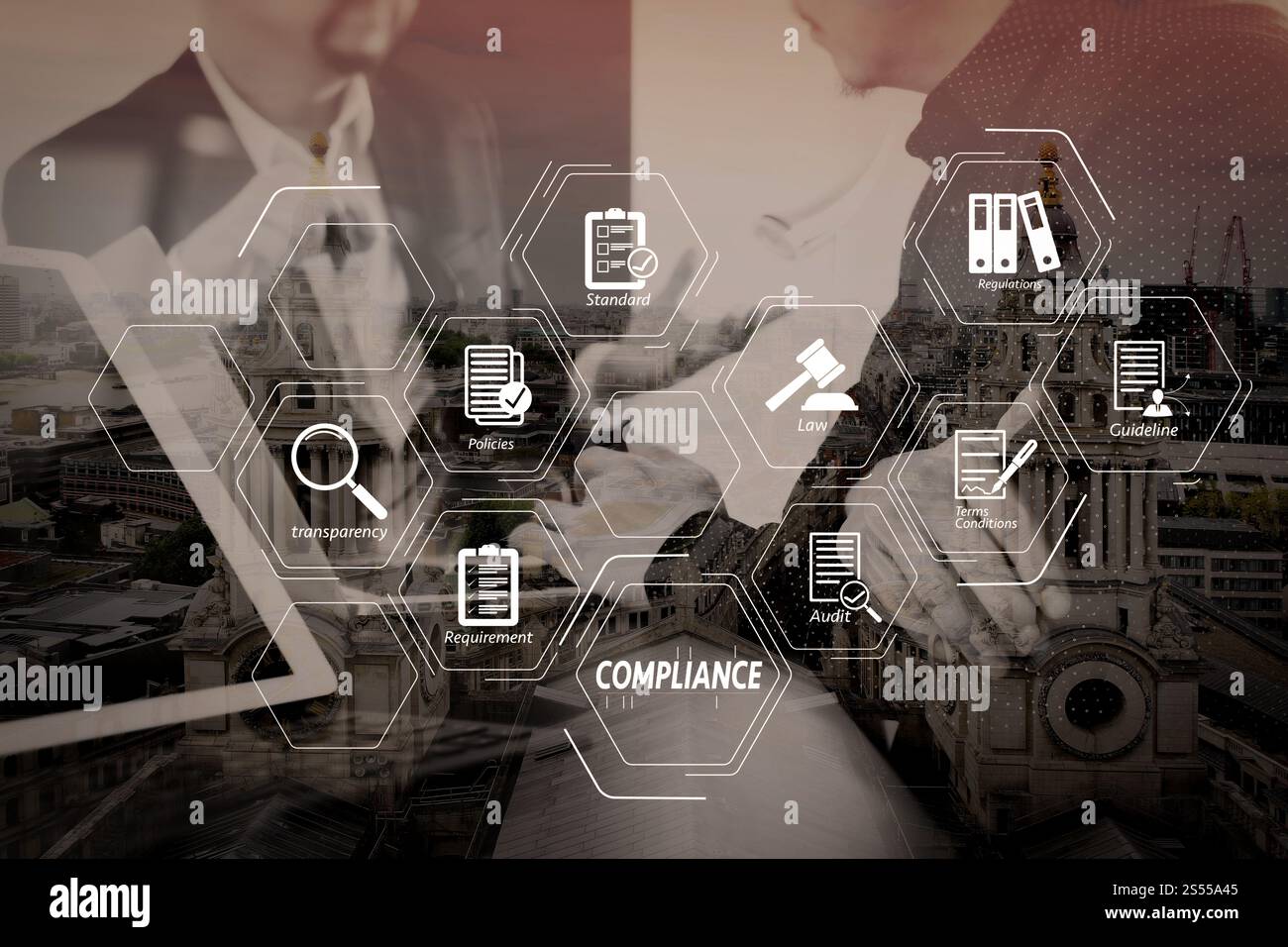 Compliance Virtual Diagram for regulations, law, standards, requirements and audit.Co working ...