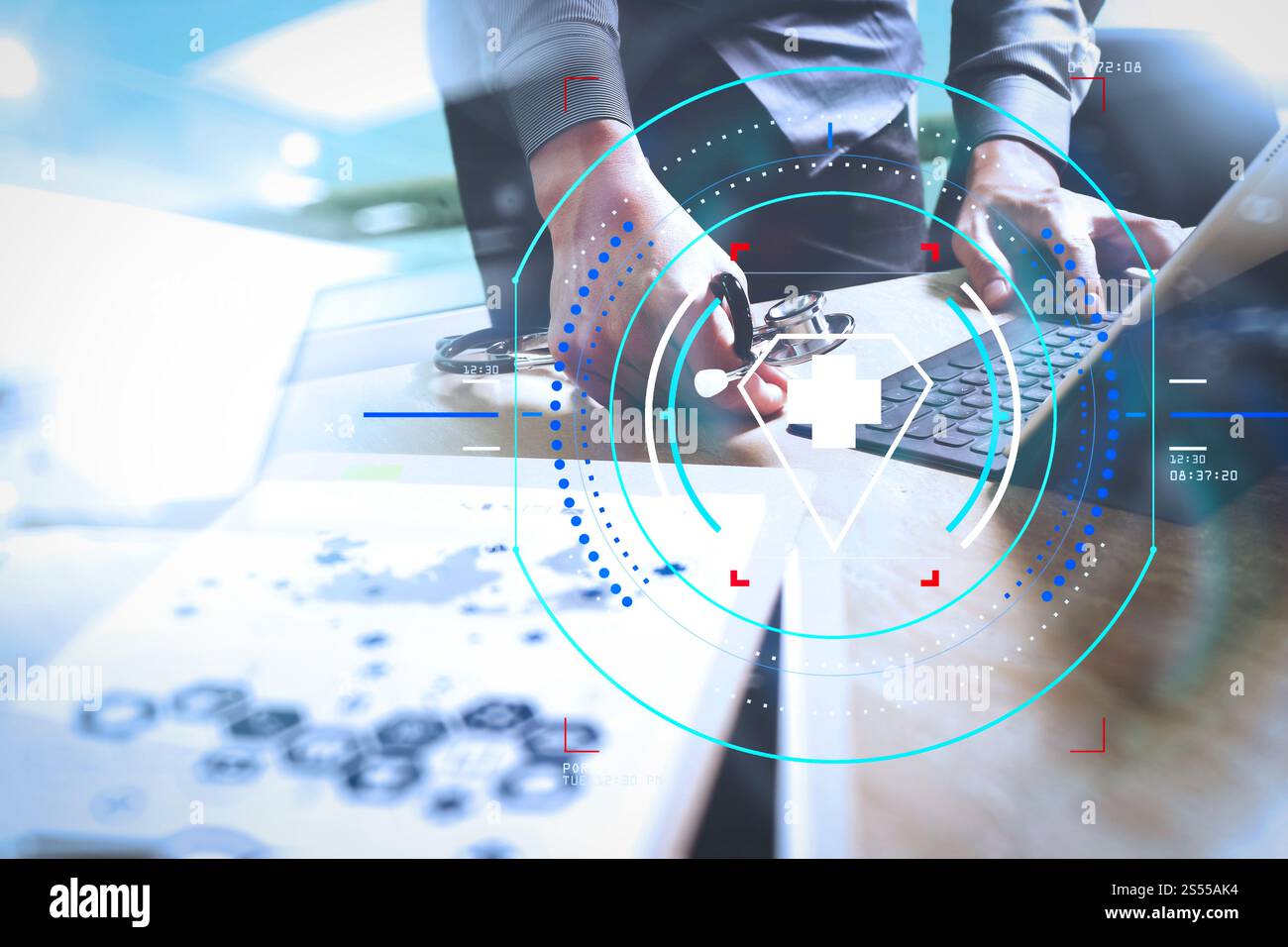 Health care and medical services with circular AR diagram.Doctor hand ...