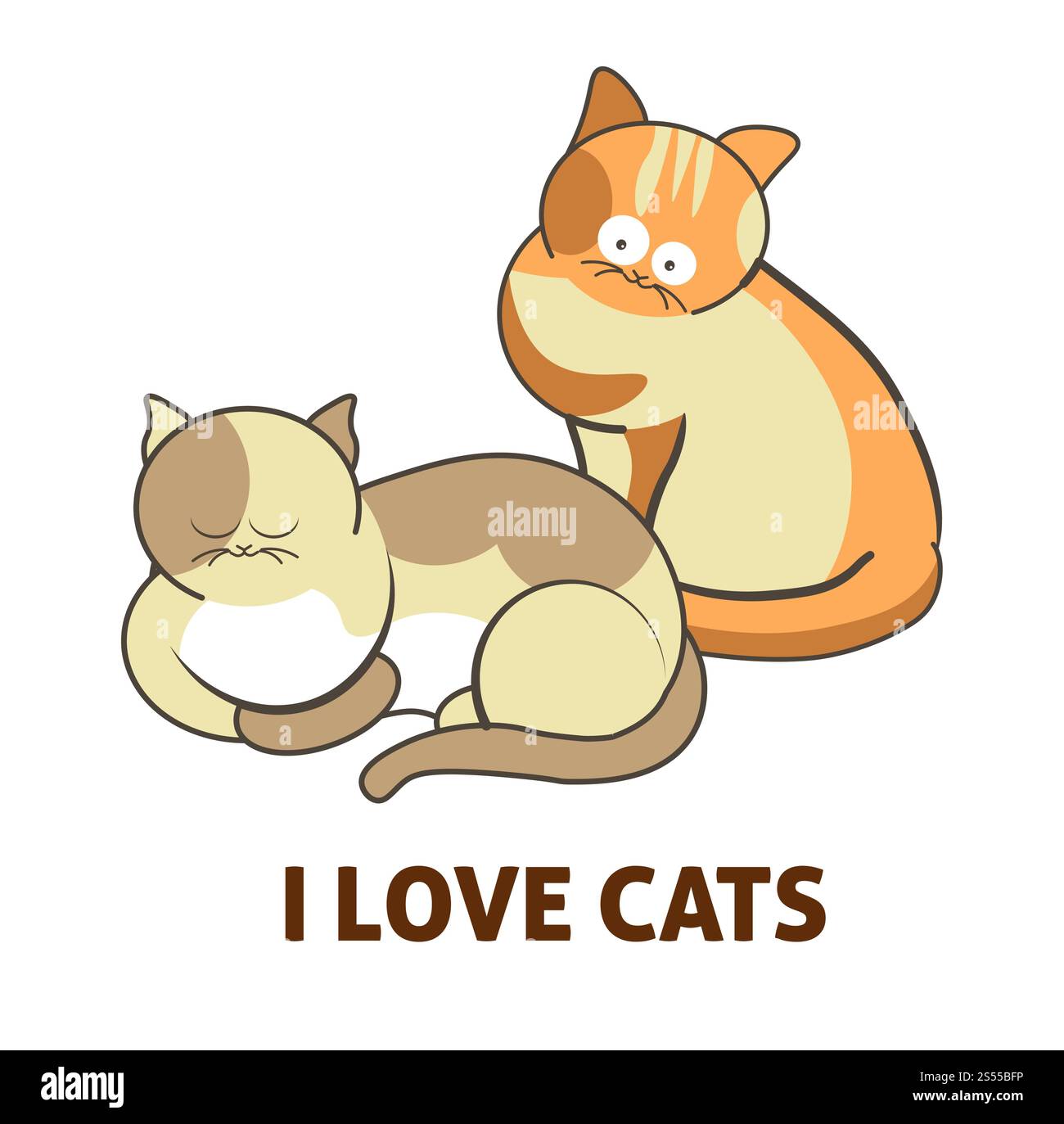 Cute cartoon cats and I love cats text and icon of kittens playing or ...