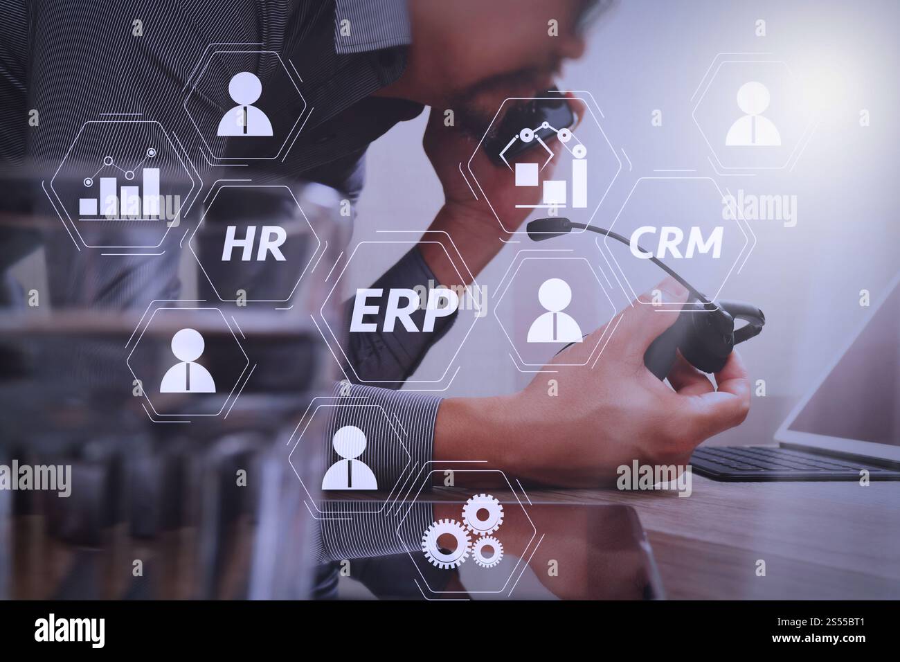 Architecture of ERP (Enterprise Resource Planning) system with connections between business ...