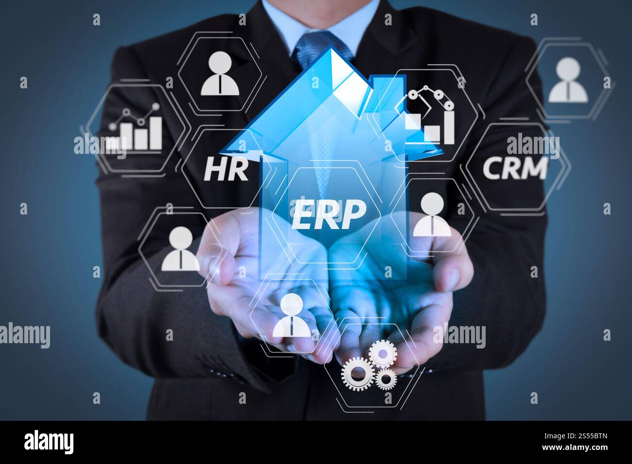 Architecture of ERP (Enterprise Resource Planning) system with connections between business ...